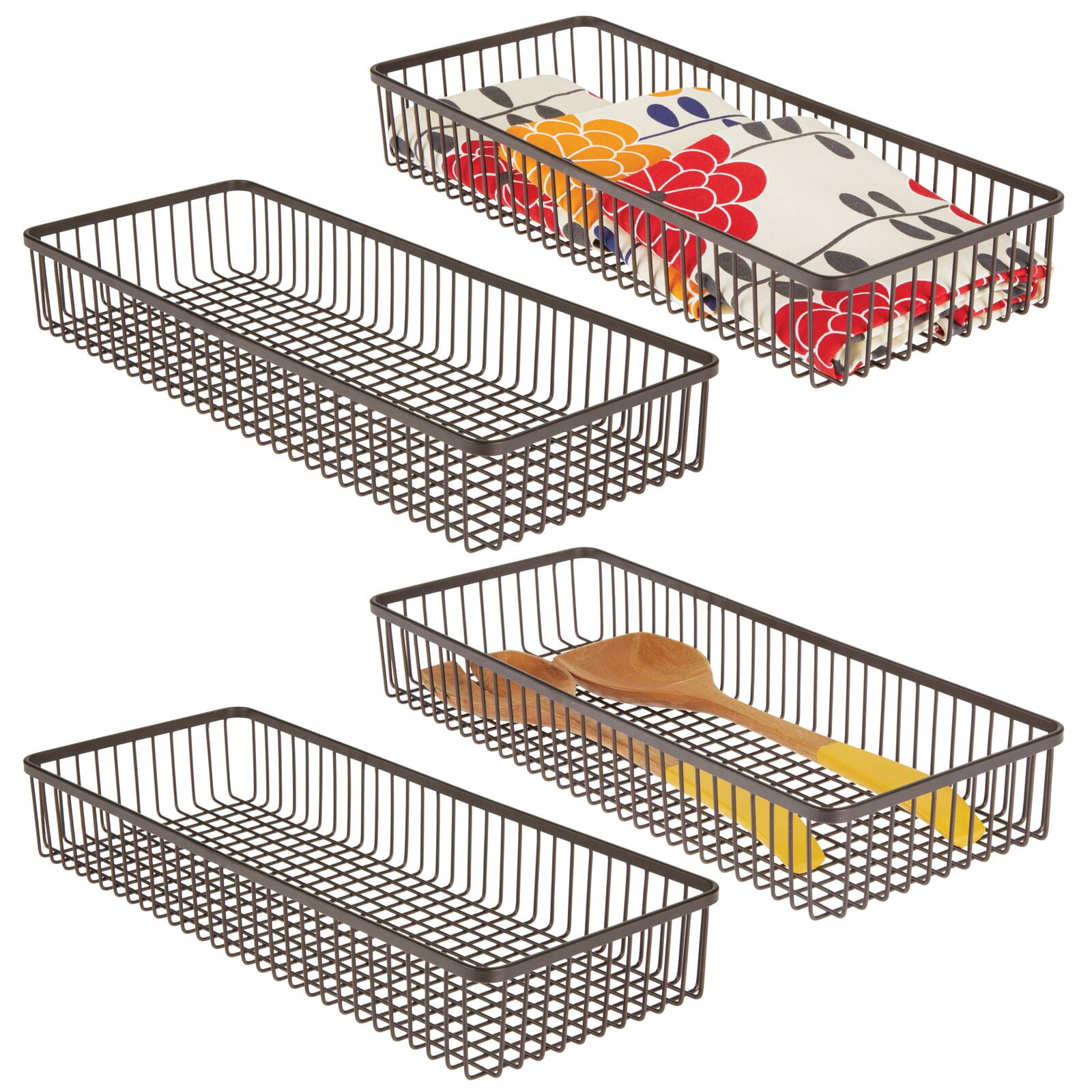 mDesign Metal Farmhouse Kitchen Cabinet Drawer Organizer Basket, 4 Pack ...