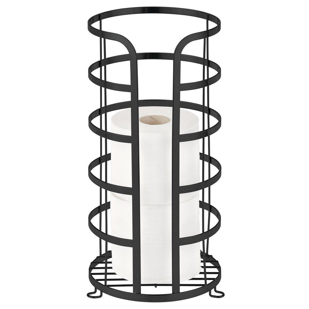 mDesign Metal Free Standing Toilet Paper Stand, Holds 3 Rolls - Black ...