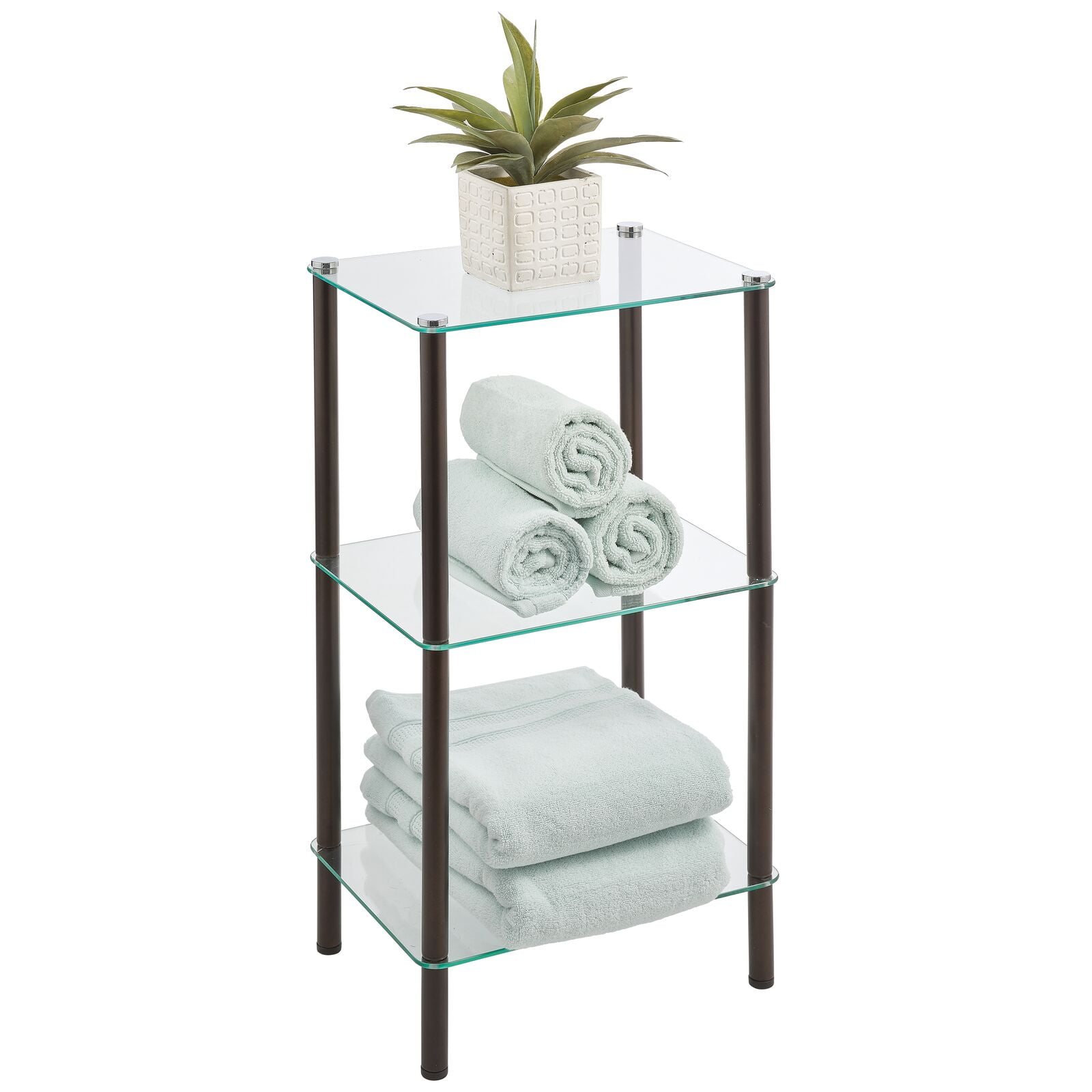 mDesign Metal/Glass 3-Tier Storage Tower with Open Glass Shelves ...