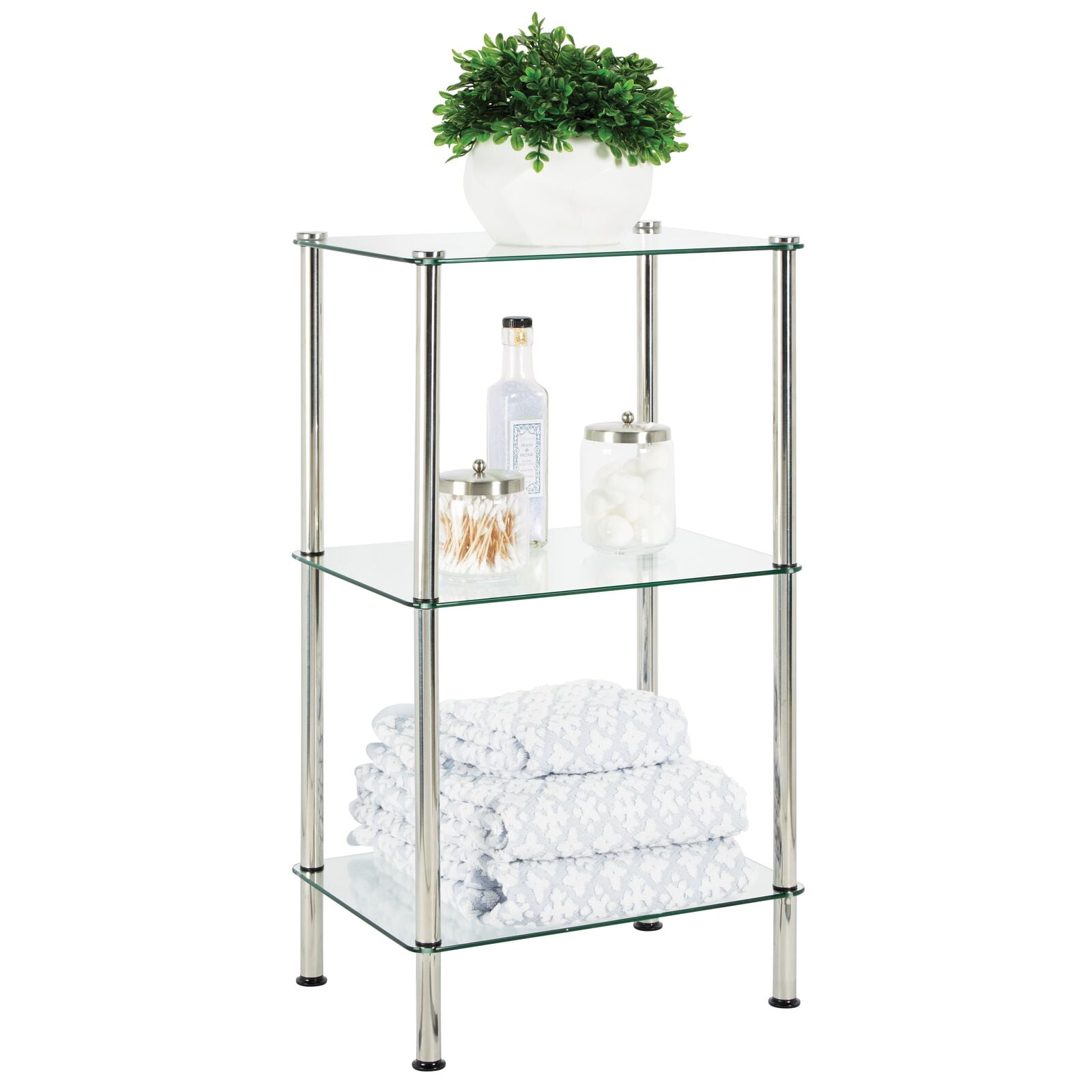 mDesign 3-Tier Metal/Glass Storage Tower with Open Shelves - Chrome ...