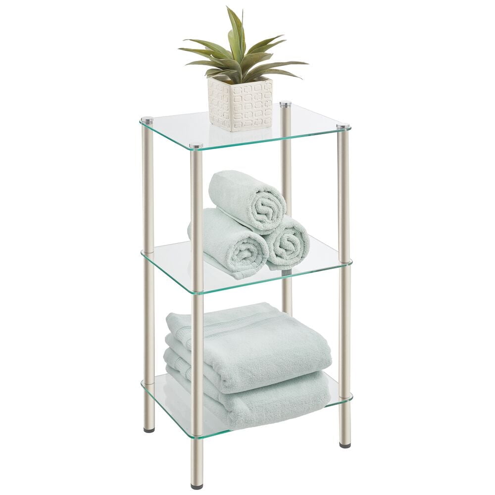 mDesign Metal/Glass 3-Tier Storage Tower with Open Glass Shelves ...