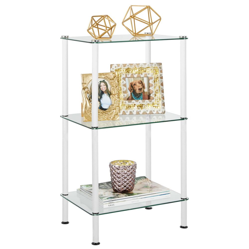 mDesign Metal/Glass 3-Tier Storage Tower with Open Glass Shelves ...