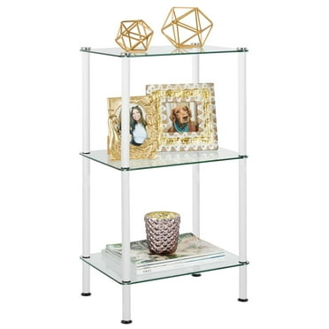 mDesign Glass Corner 4-Tier Storage Organizer Tower Cabinet - Satin ...