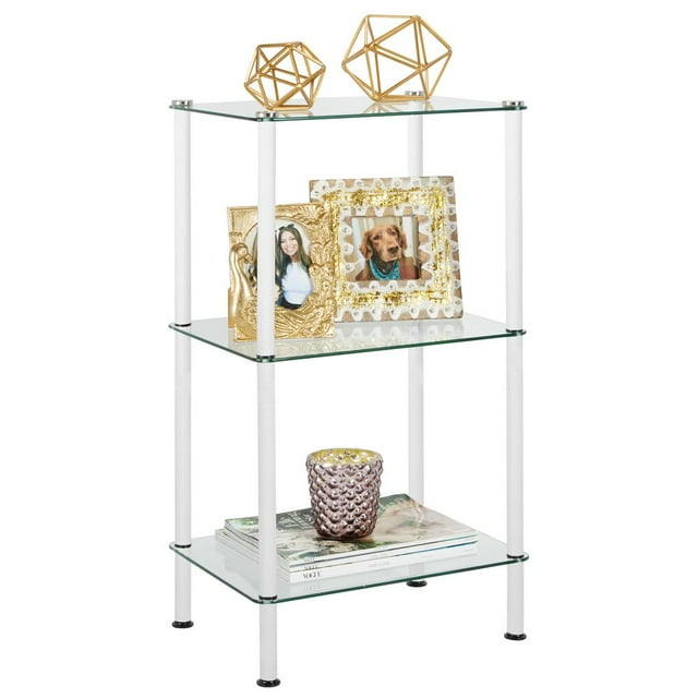 mDesign Metal/Glass 3-Tier Storage Tower with Open Glass Shelves ...