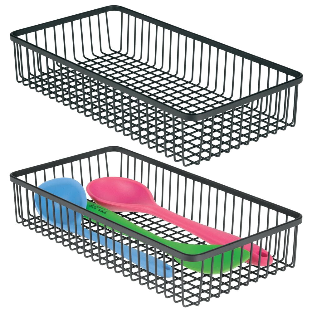mDesign Metal Kitchen Cabinet Drawer Organizer Tray, 12.1" Long, 2 Pack ...
