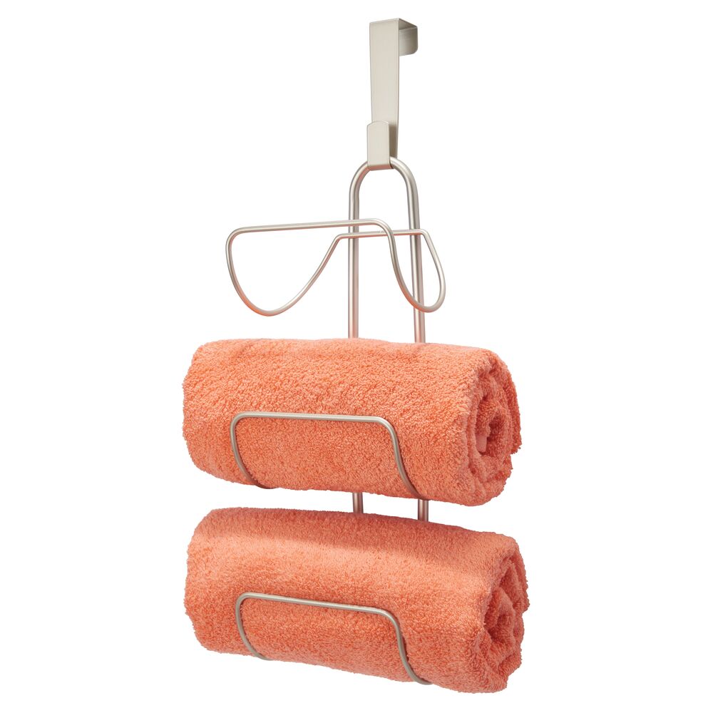 mDesign Over Shower Door Towel Rack Organizer, 3 Tier Metal Holder ...