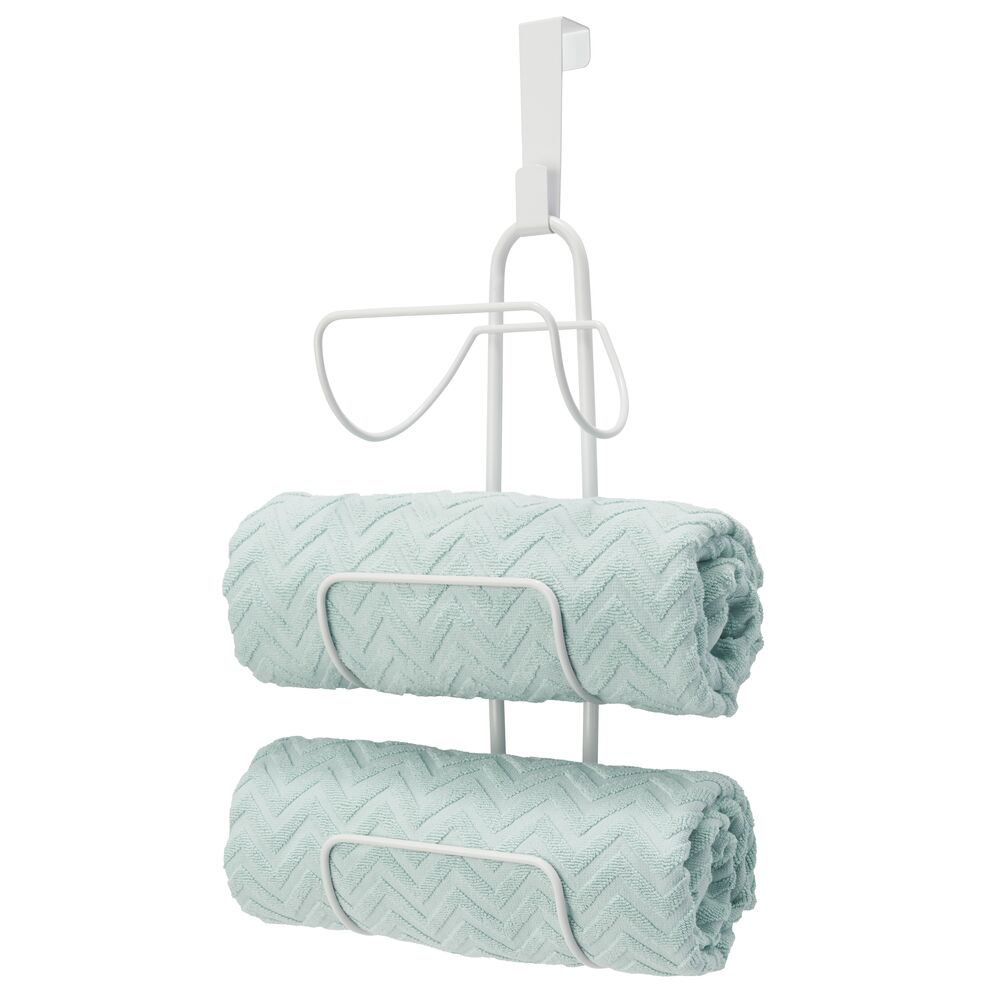 mDesign Metal Over Shower Door Towel Rack Storage Organizer, 3 Tiers ...