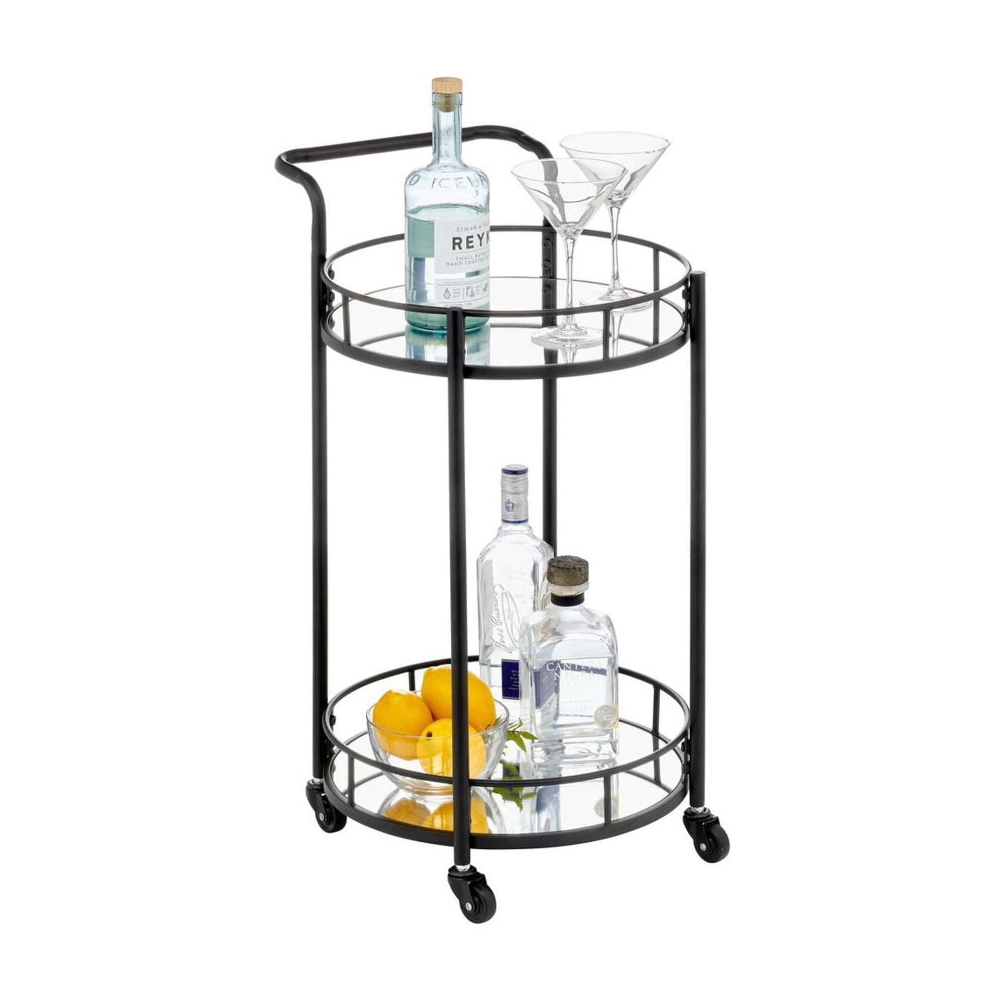 mDesign Metal Vintage Round Beverage Rolling Cart for Home - 2-Tier ...