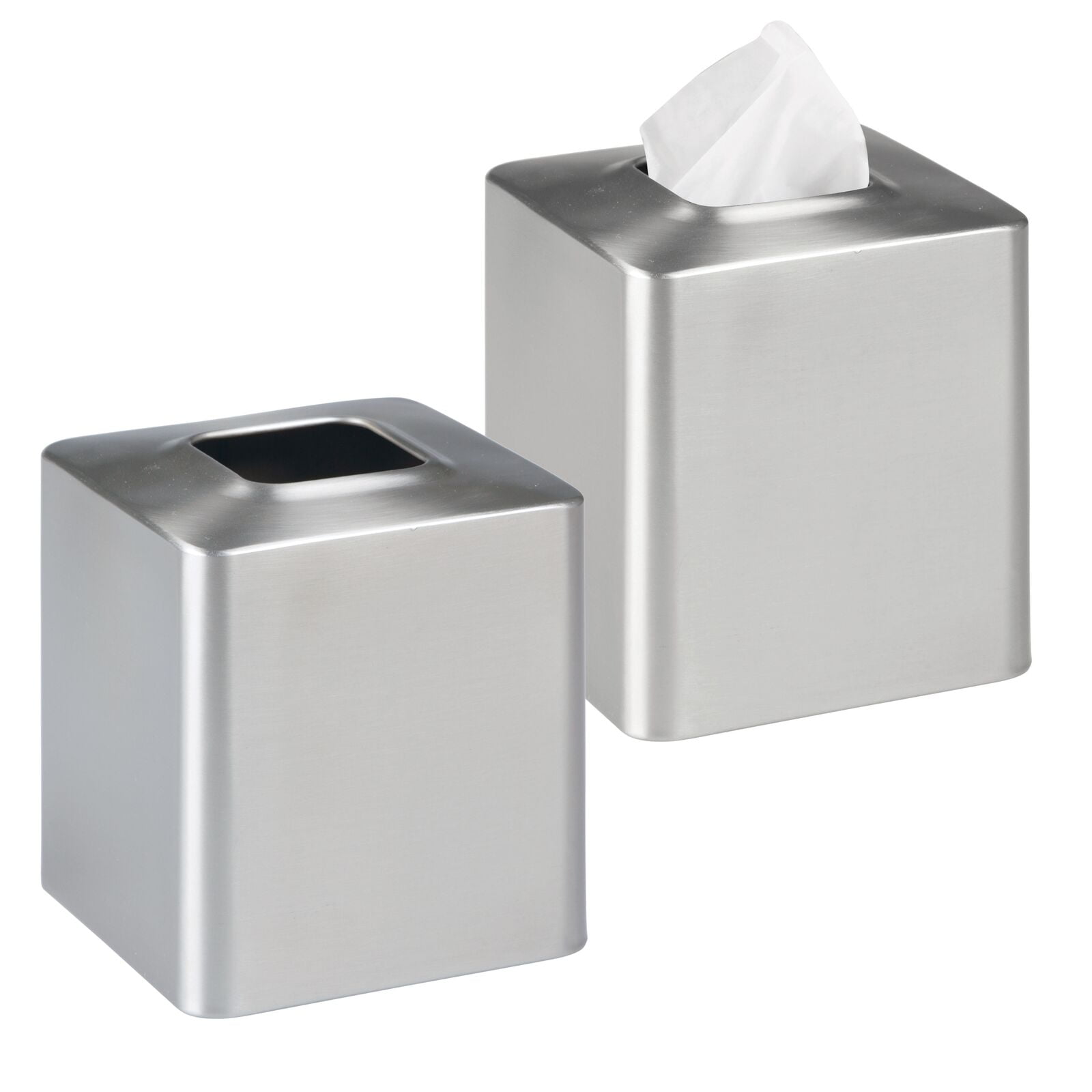 mDesign Metal Square Tissue Box Holder, 2 Pack - Brushed Stainless ...