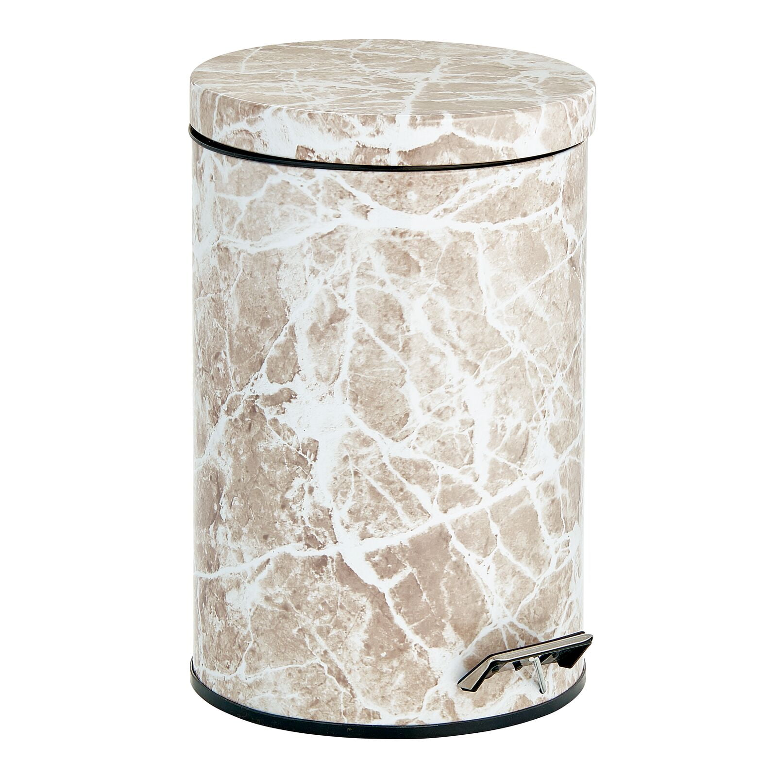 mDesign Metal/Steel 3.2 Gallon/12L Round Step Trash Can with Lid - Taupe Marble - Walmart.com
