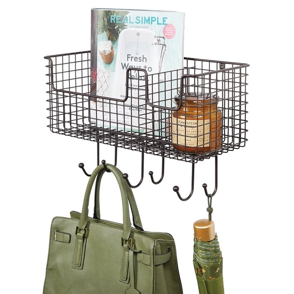 mDesign Metal Wire Hanging Basket, 6 Hooks, Organizing Accessories ...