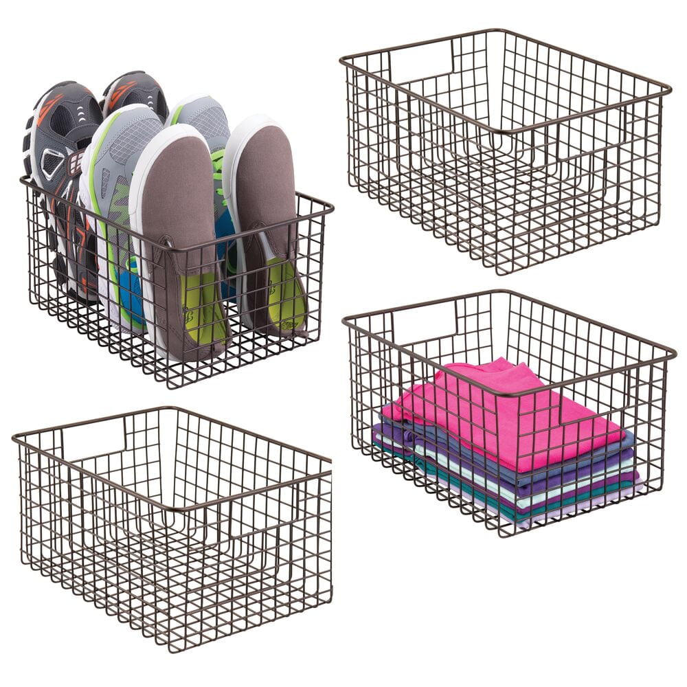 mDesign Metal Wire Closet Organizer Basket with Built-In Handles, 4 ...