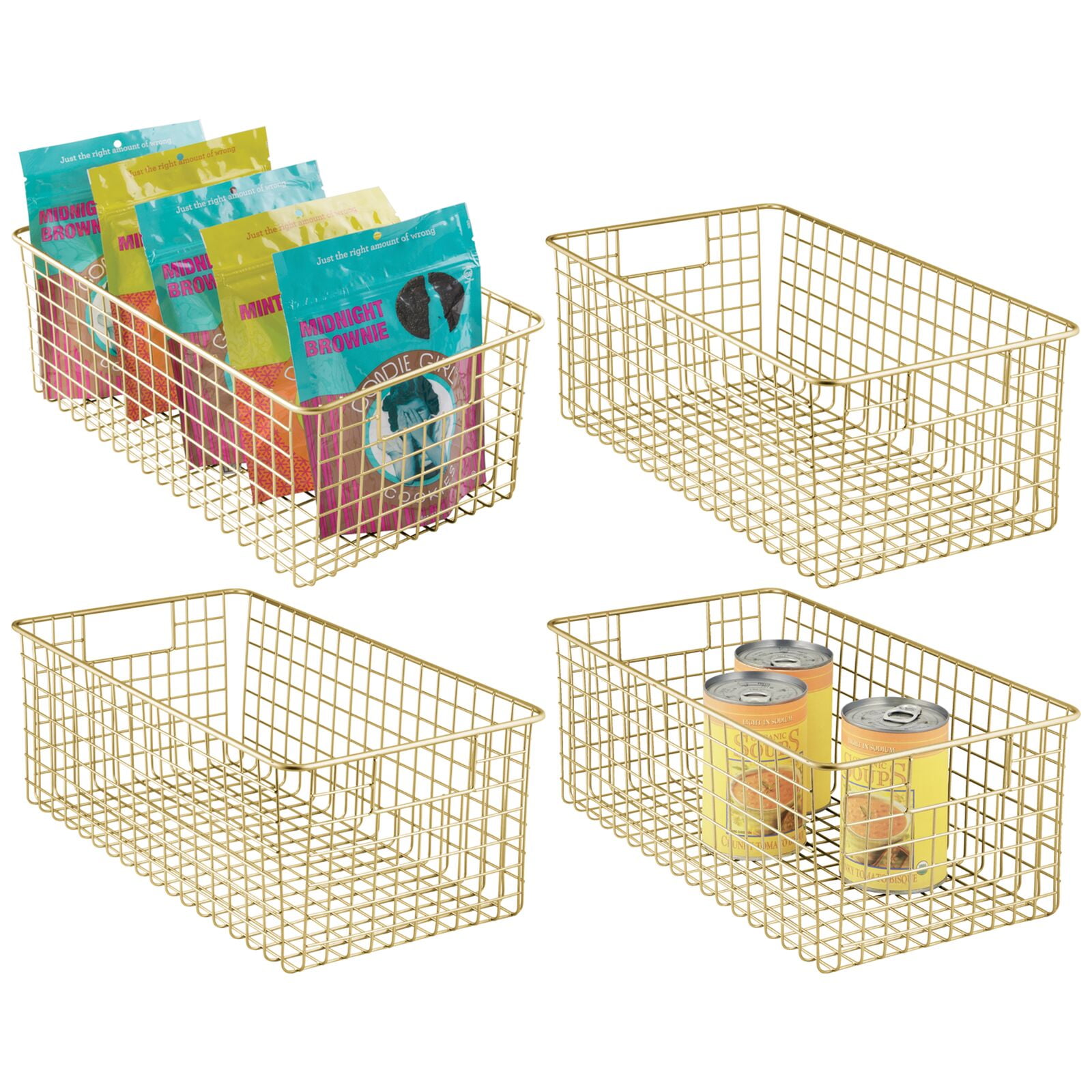 mDesign Metal Wire Food Organizer Basket - Built-In Handles, 4 Pack ...