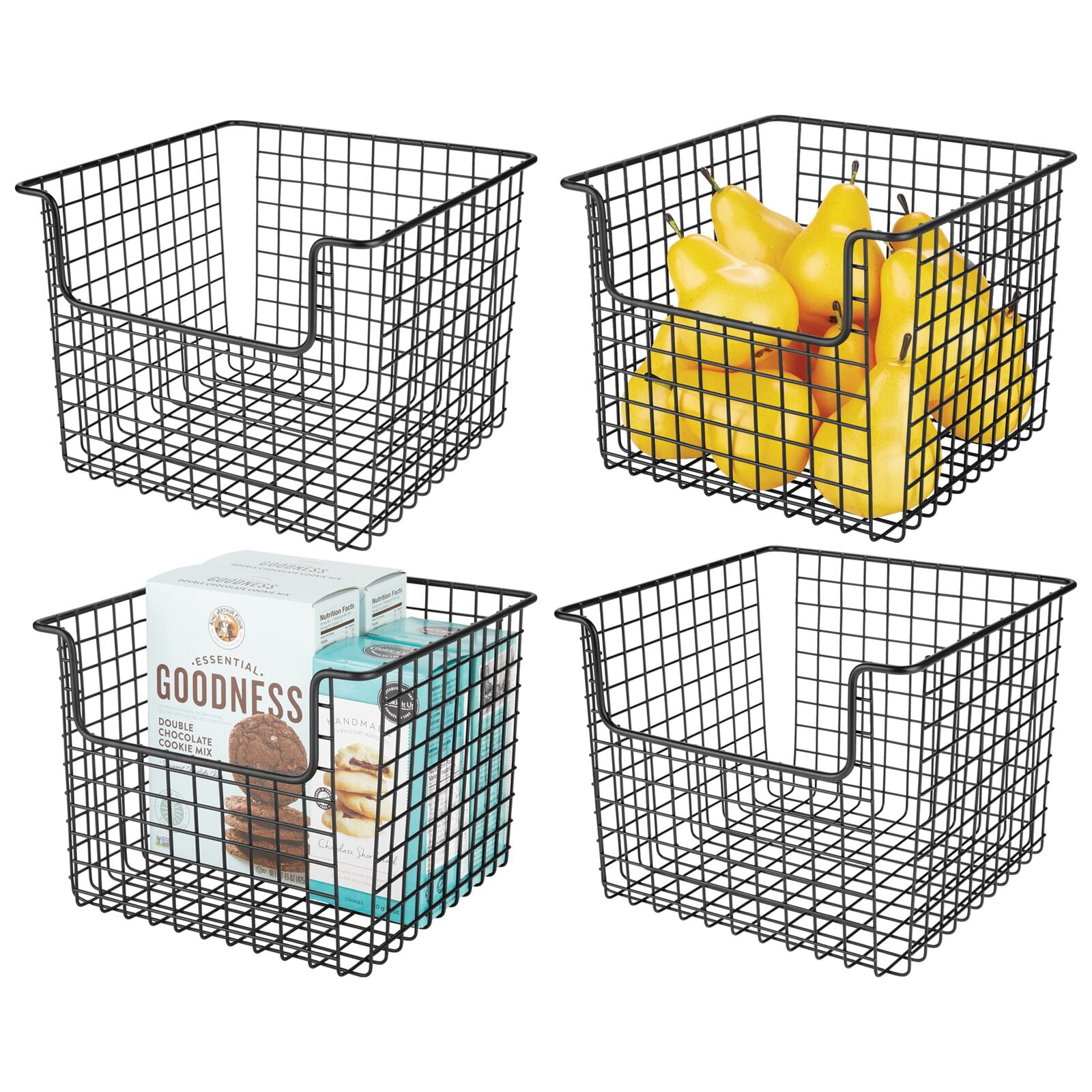 mDesign Kitchen Bins - Pantry Storage, Metal Wire Food Organizer, 4 ...