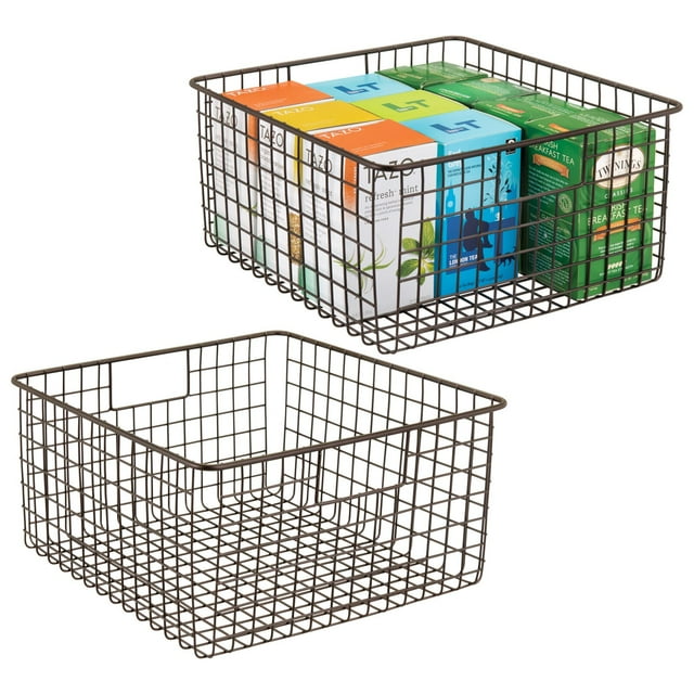 mDesign Metal Wire Food Organizer Basket with Built-In Handles - 2 Pack ...