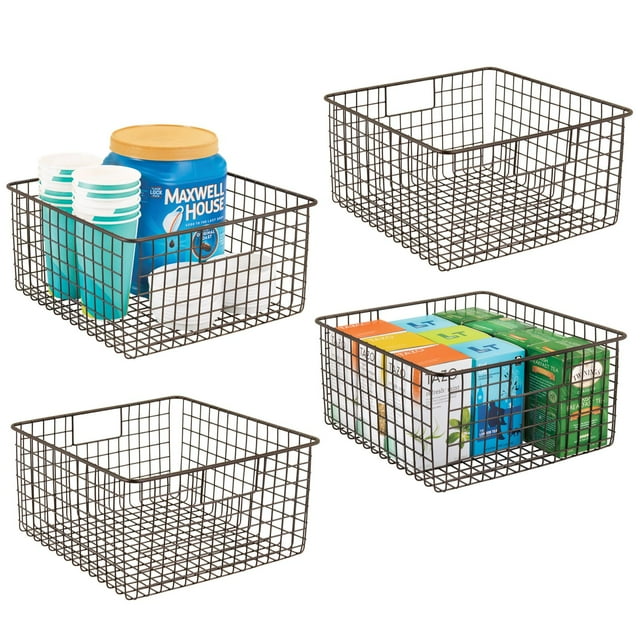 mDesign Metal Wire Food Organizer Basket with Built-In Handles - 4 Pack ...