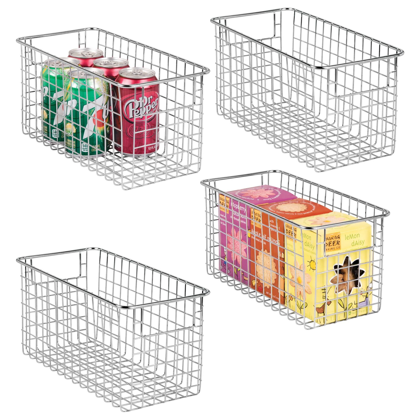 mDesign Metal Wire Food Organizer Basket with Built-In Handles, 4 Pack ...
