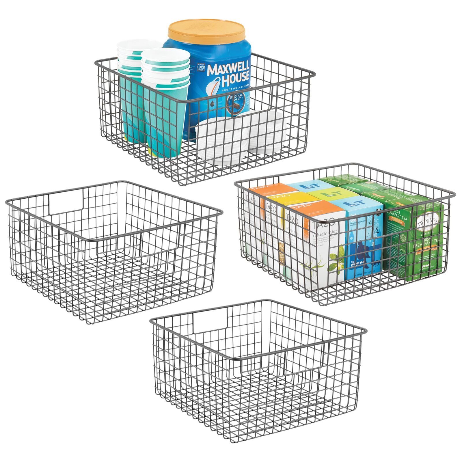 mDesign Metal Wire Food Organizer Basket with Built-In Handles - 4 Pk ...