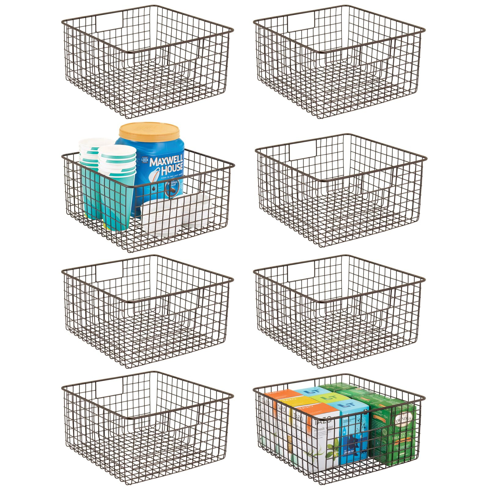 mDesign Metal Wire Food Organizer Basket with Built-In Handles - 8 Pack ...