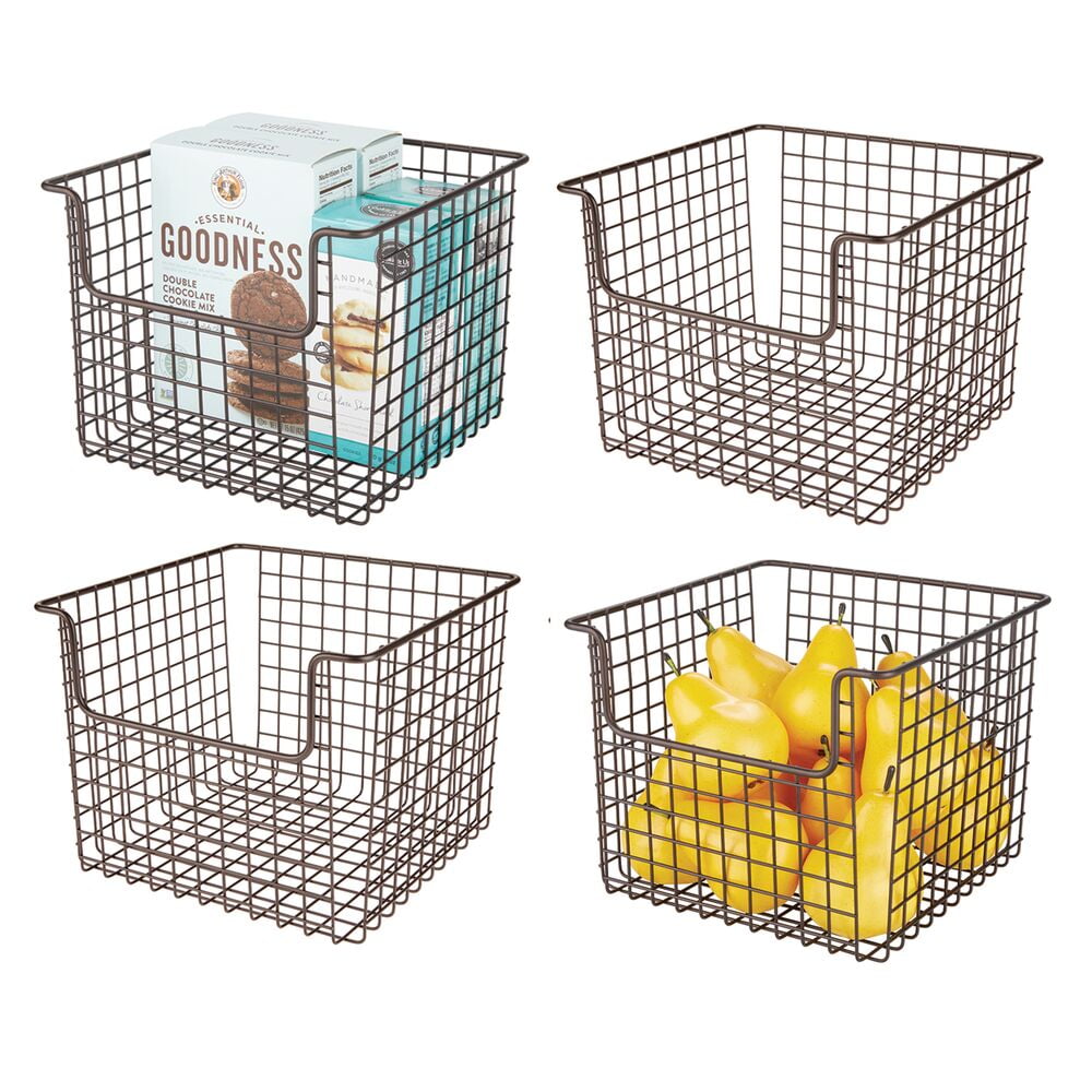 mDesign Metal Wire Food Organizer Basket with Open Dip Front, 4 Pack ...