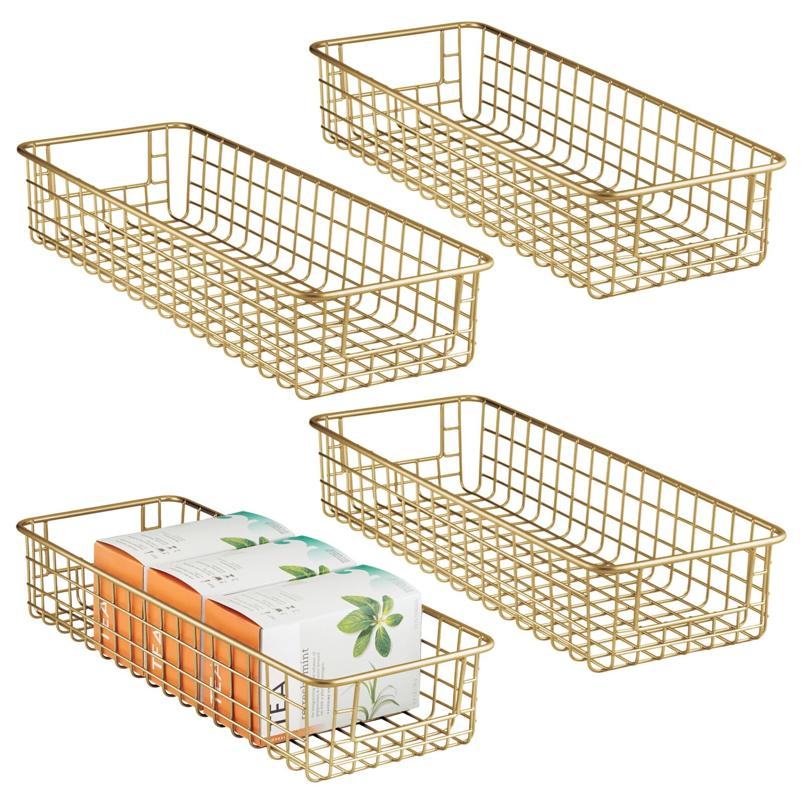 mDesign Metal Wire Food Organizer Shallow Basket, Handles - 4 Pack ...