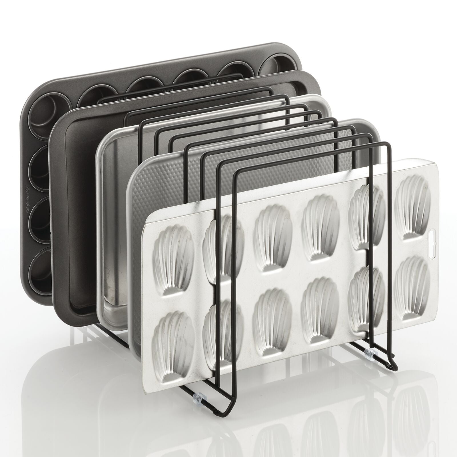 mDesign Metal Wire Pot/Pan Organizer Rack for Kitchen, 8 Slots - Black ...