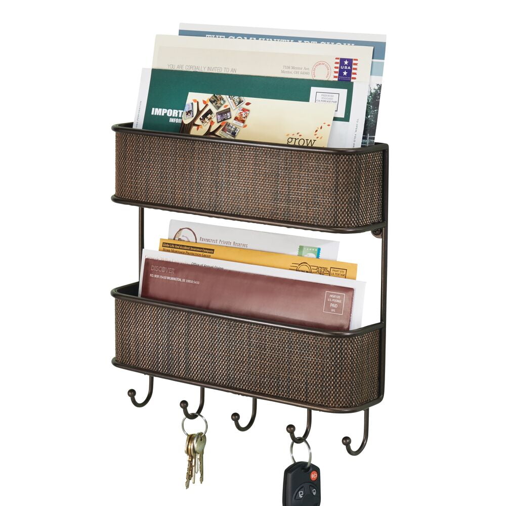 mDesign Metal Woven Wall Mount 2-Tier Mail Organizer Sorter with 5 ...