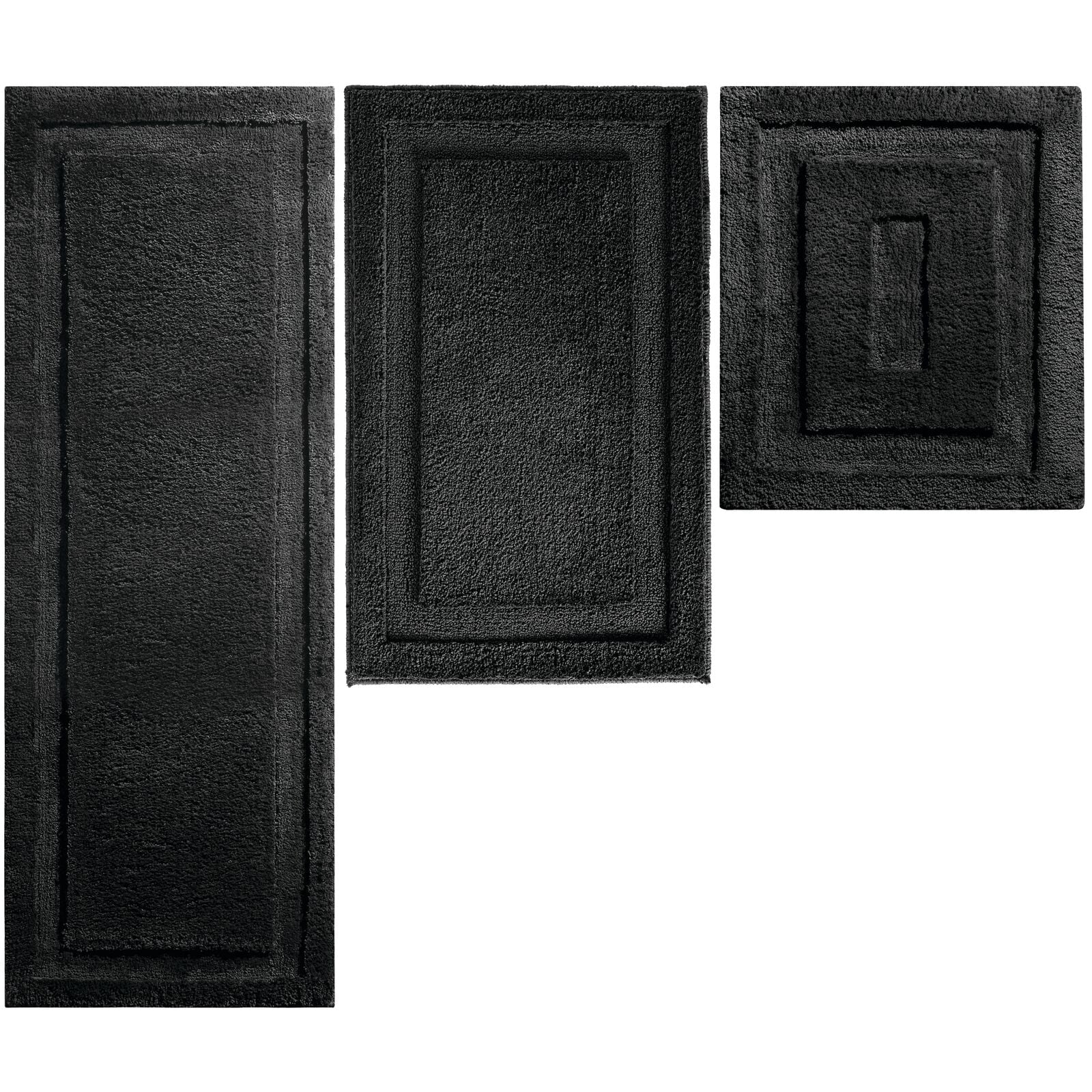 mDesign Washable 3-Piece Microfiber Non-Skid Bath Mat Set - Black ...