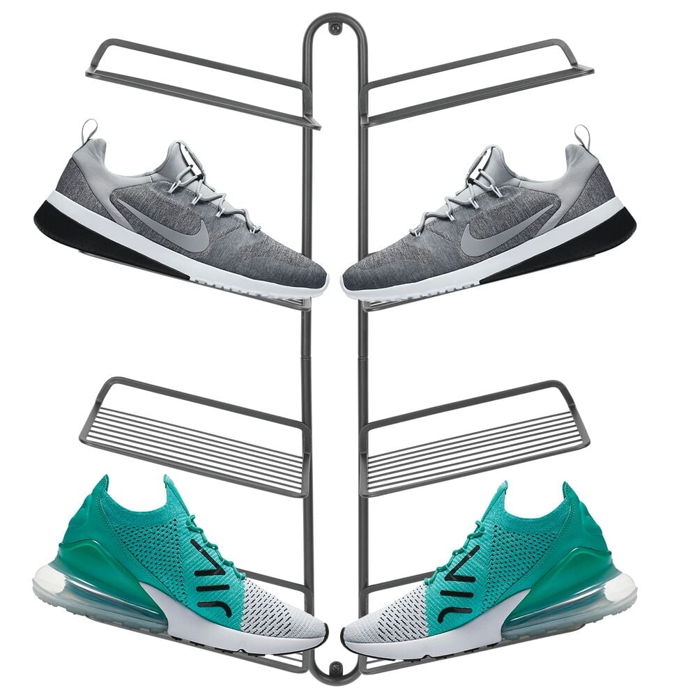 mDesign Modern Metal Shoe Display & Storage Rack, 4 Tier, Wall Mount ...