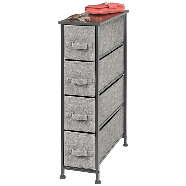 mDesign Narrow Dresser Storage Tower Stand, 4 Fabric Drawers, Black ...