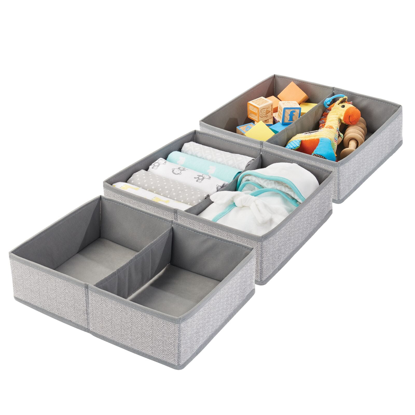mDesign Nursery Fabric Drawer Organizer Bin Dividers, 3 Pack, Gray ...