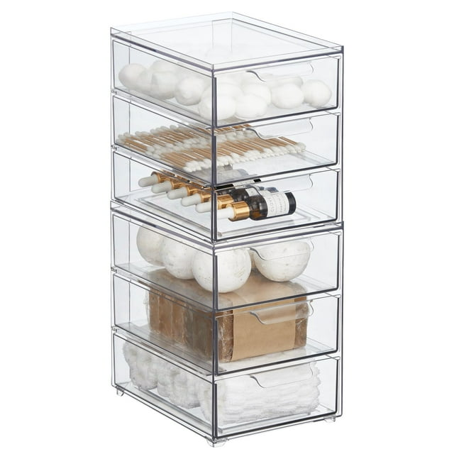 mDesign Plastic 3 Drawer Stackable Organizer for Bathroom Storage, 2 ...
