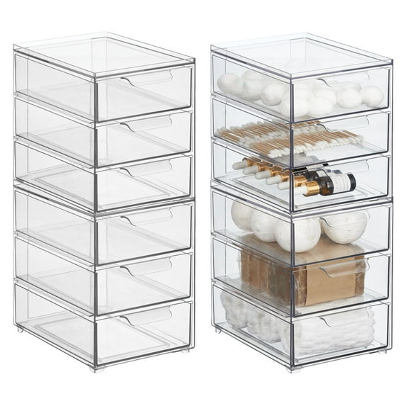 mDesign Plastic 3 Drawer Stackable Organizer for Bathroom Storage, 4 ...