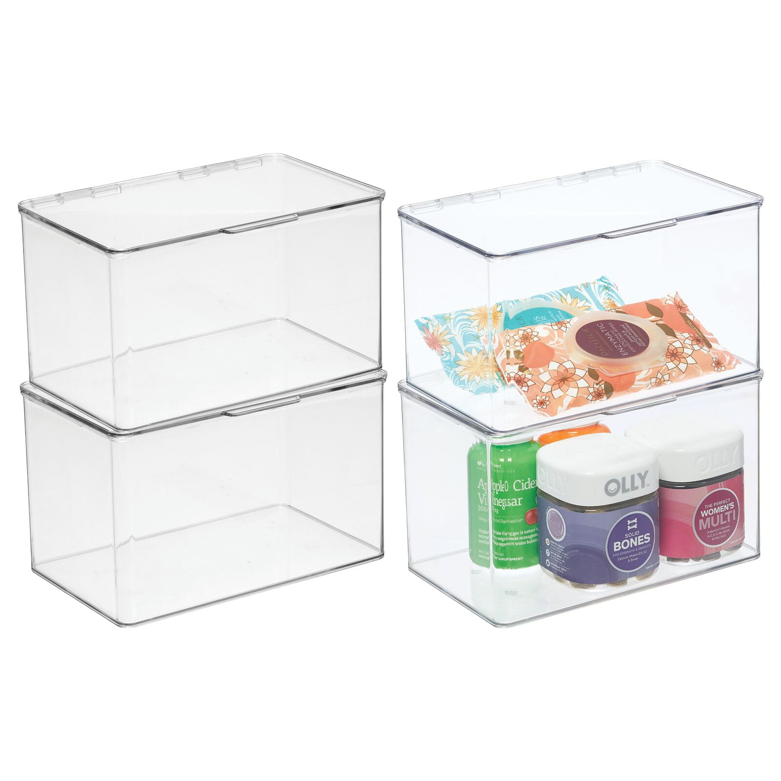 mDesign Plastic Bath Stacking Storage Organizer Box, Hinged Lid, 4 Pack ...