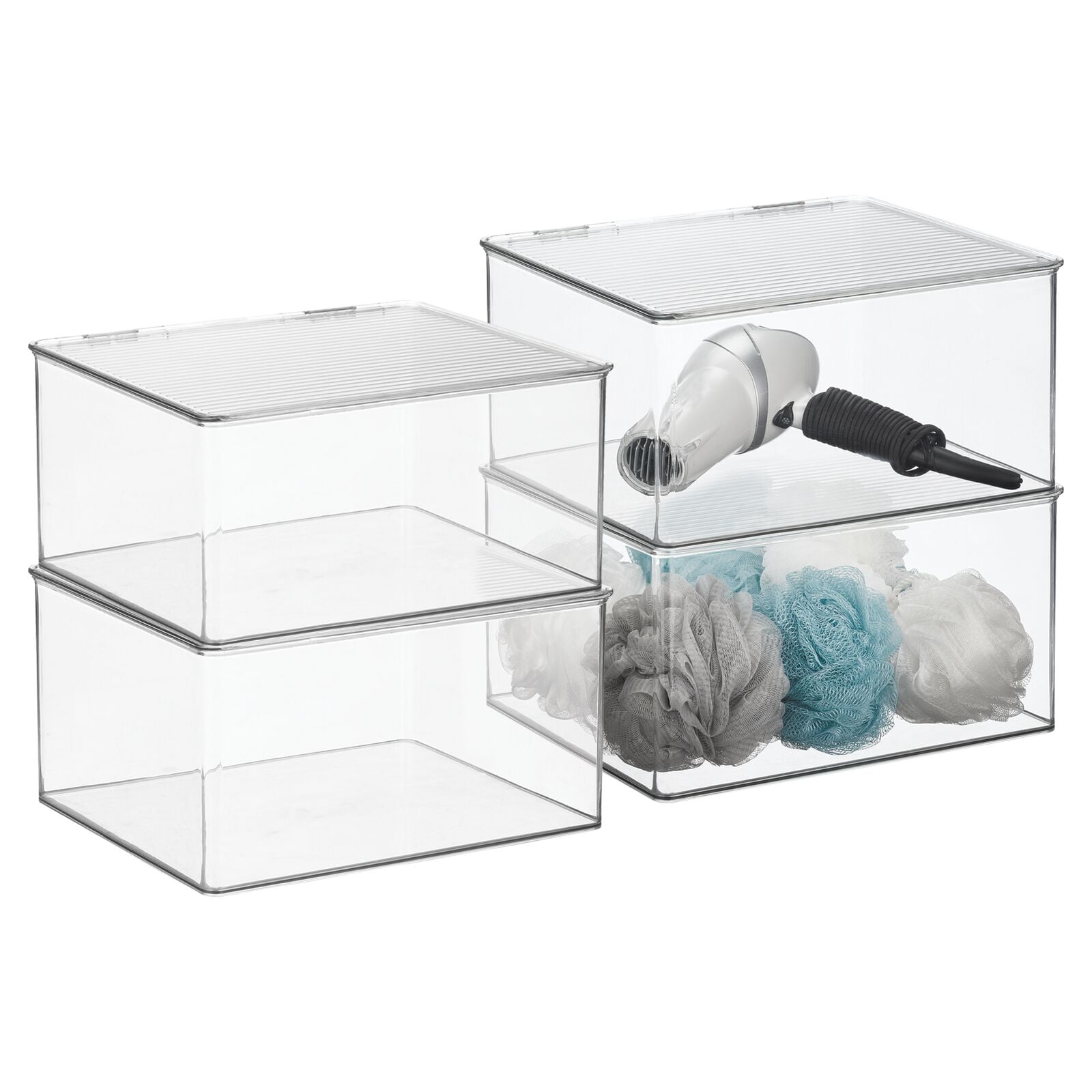 mDesign Plastic Bathroom Stackable Storage Box with Hinged Lid - 4 Pack ...