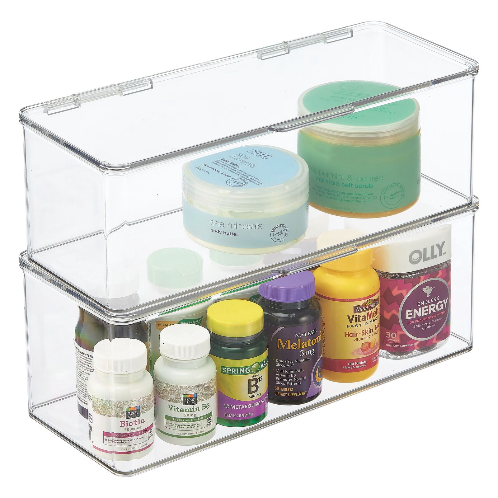 mDesign Plastic Bathroom Vanity Organizer Bin Box with Hinged Lid, 2 ...