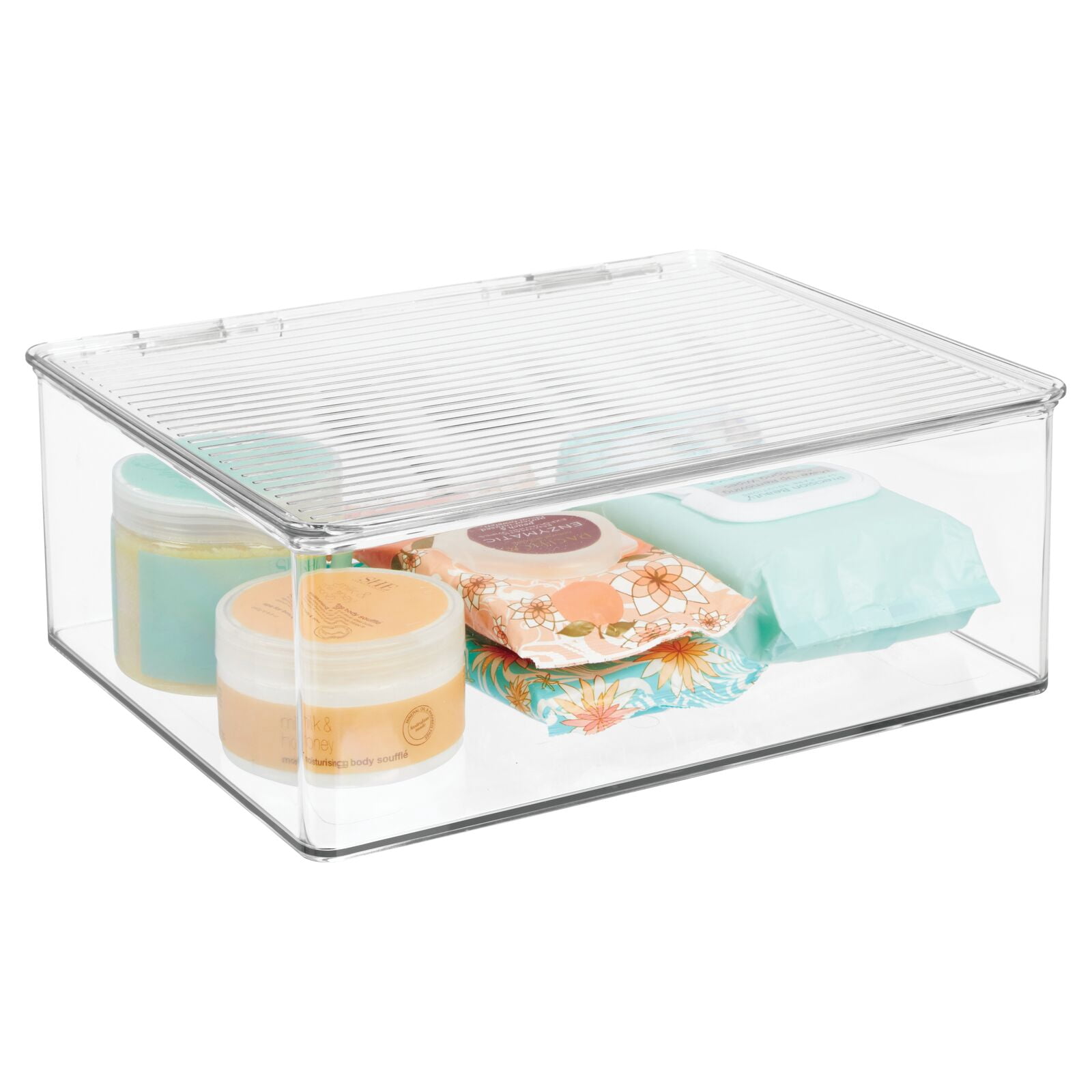 mDesign Plastic Bathroom Vanity Storage Organizer Bin Box with Hinged ...
