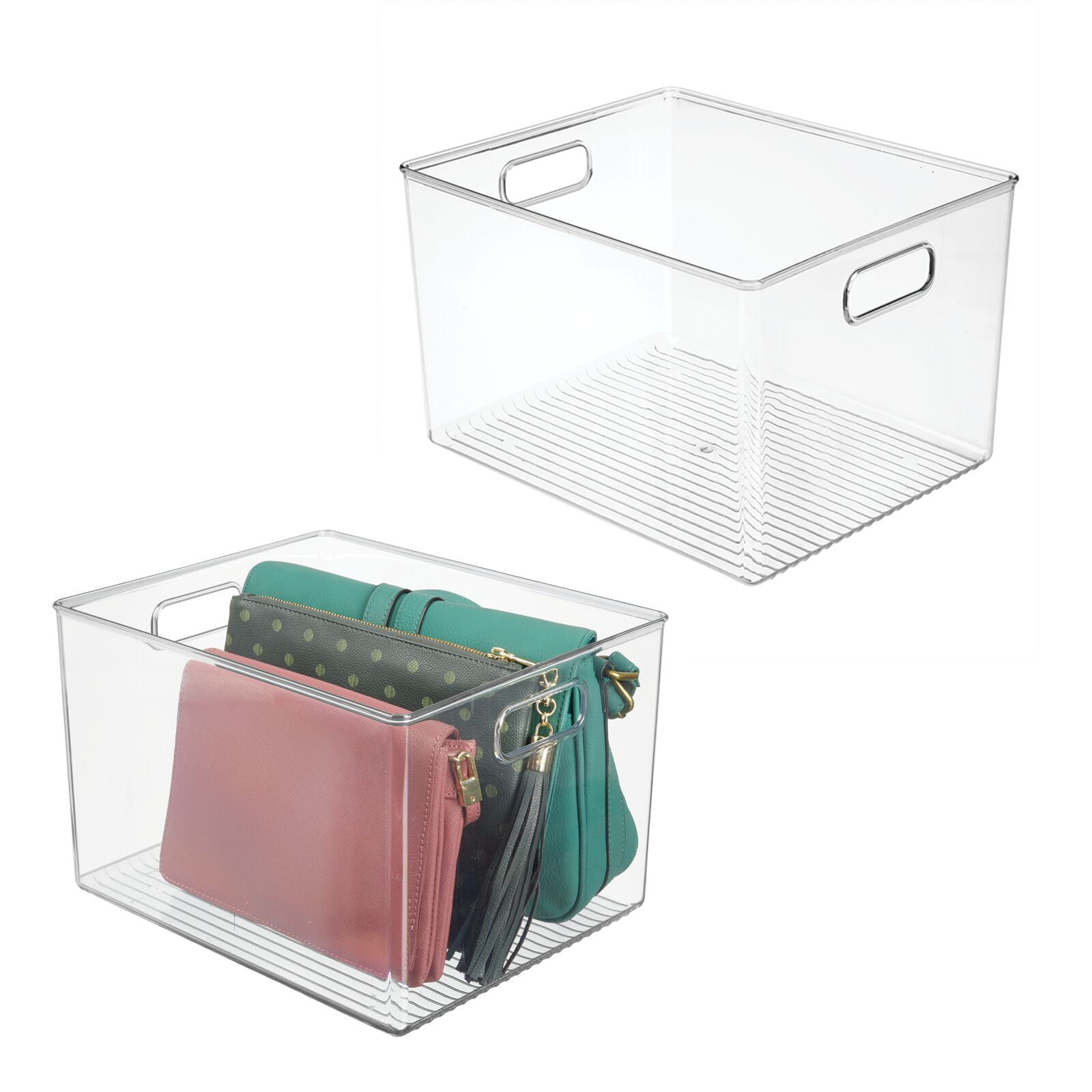 mDesign Plastic Closet Storage Organizer Bins, Clear, 2 Pack, Handles ...
