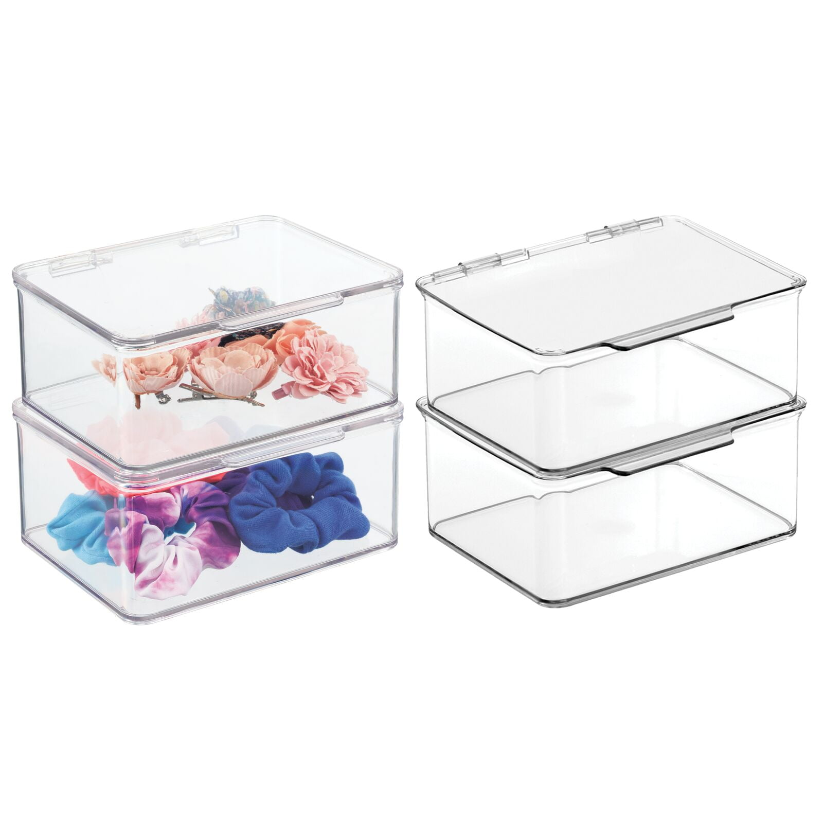 mDesign Plastic Cosmetic Vanity Storage Organizer Box, Hinge Lid, 4 ...