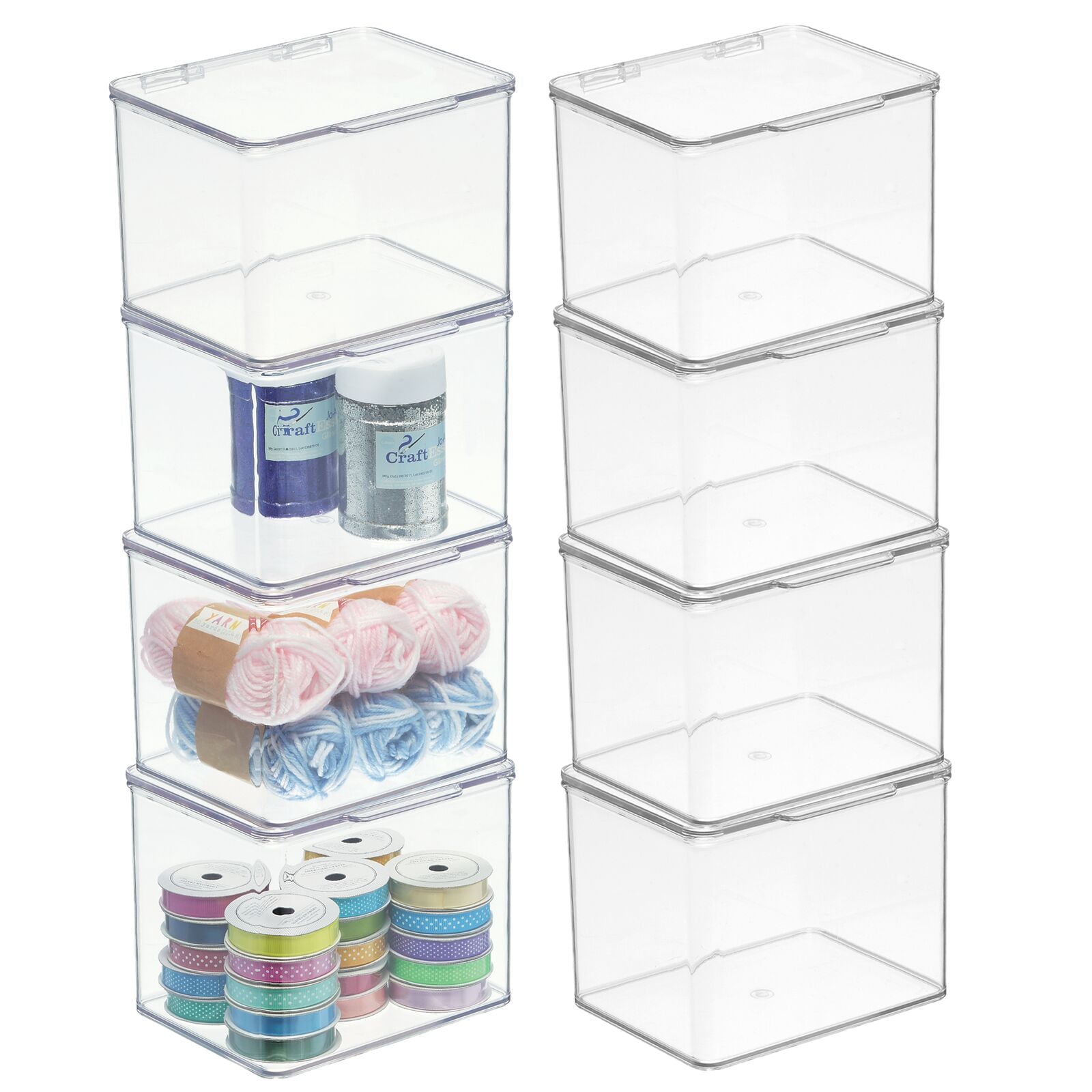 mDesign Plastic Craft Room Stackable Storage Box with Hinge Lid, 8 Pack ...