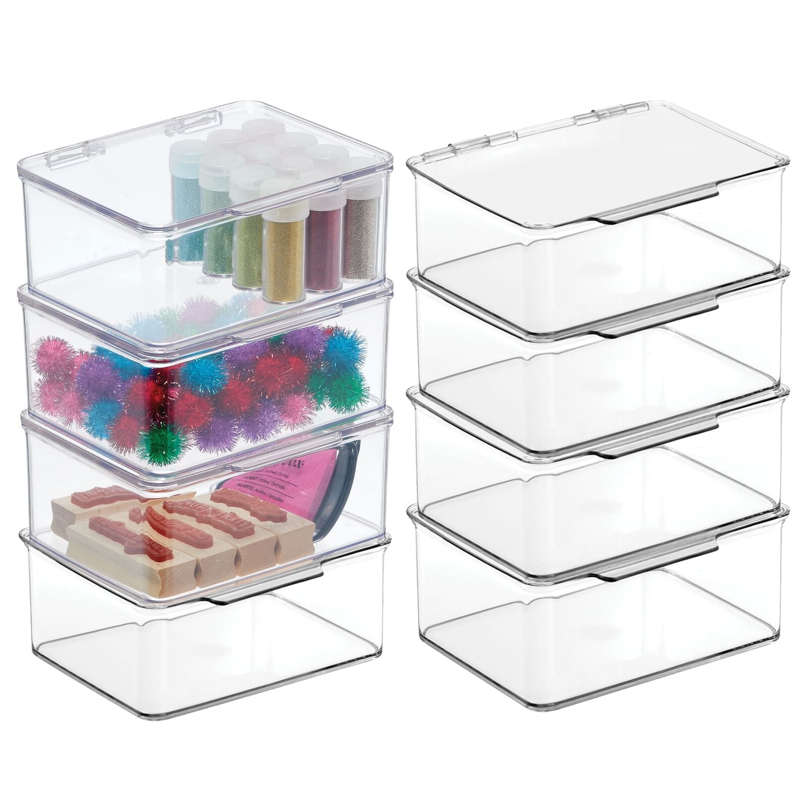 mDesign Plastic Craft Room Storage Organizer Box with Hinged Lid, 8 ...