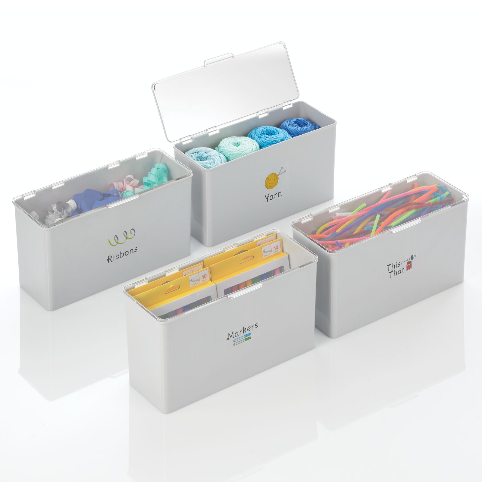 mDesign Plastic Craft Stackable Bin with Lid + Labels Set of 5, Stone ...