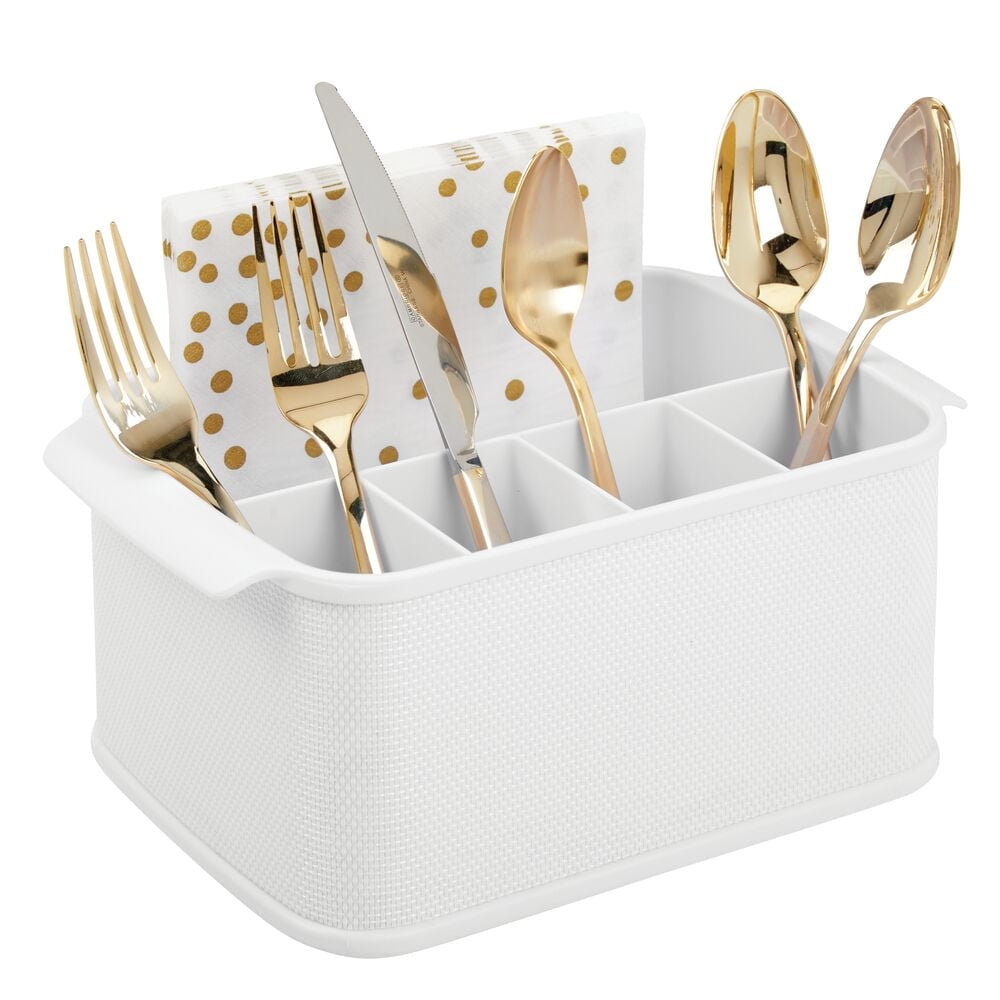 mDesign Plastic Cutlery Storage Organizer Caddy Tote Bin - White ...