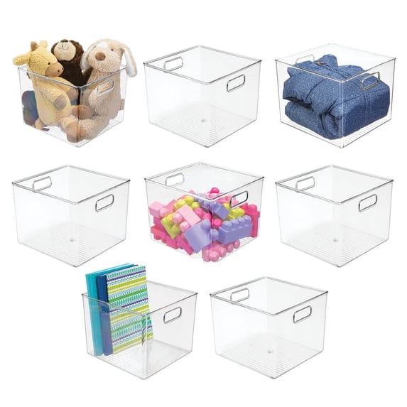 mDesign Clear Plastic Deep Storage Organizer Bin with Handles for Shelf ...