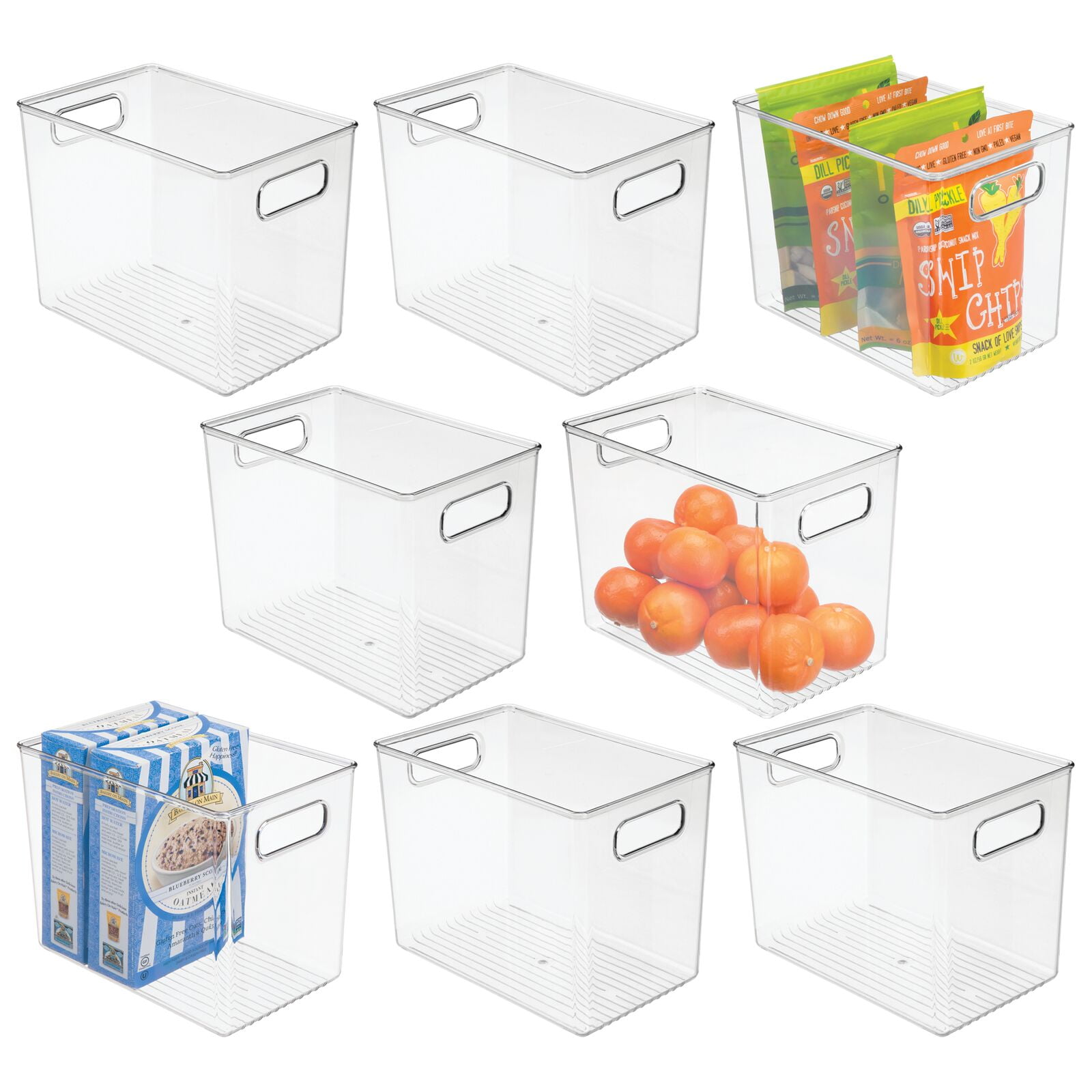 mDesign Plastic Deep Kitchen Food Storage Bin, Clear, 8 Pack, Handles ...