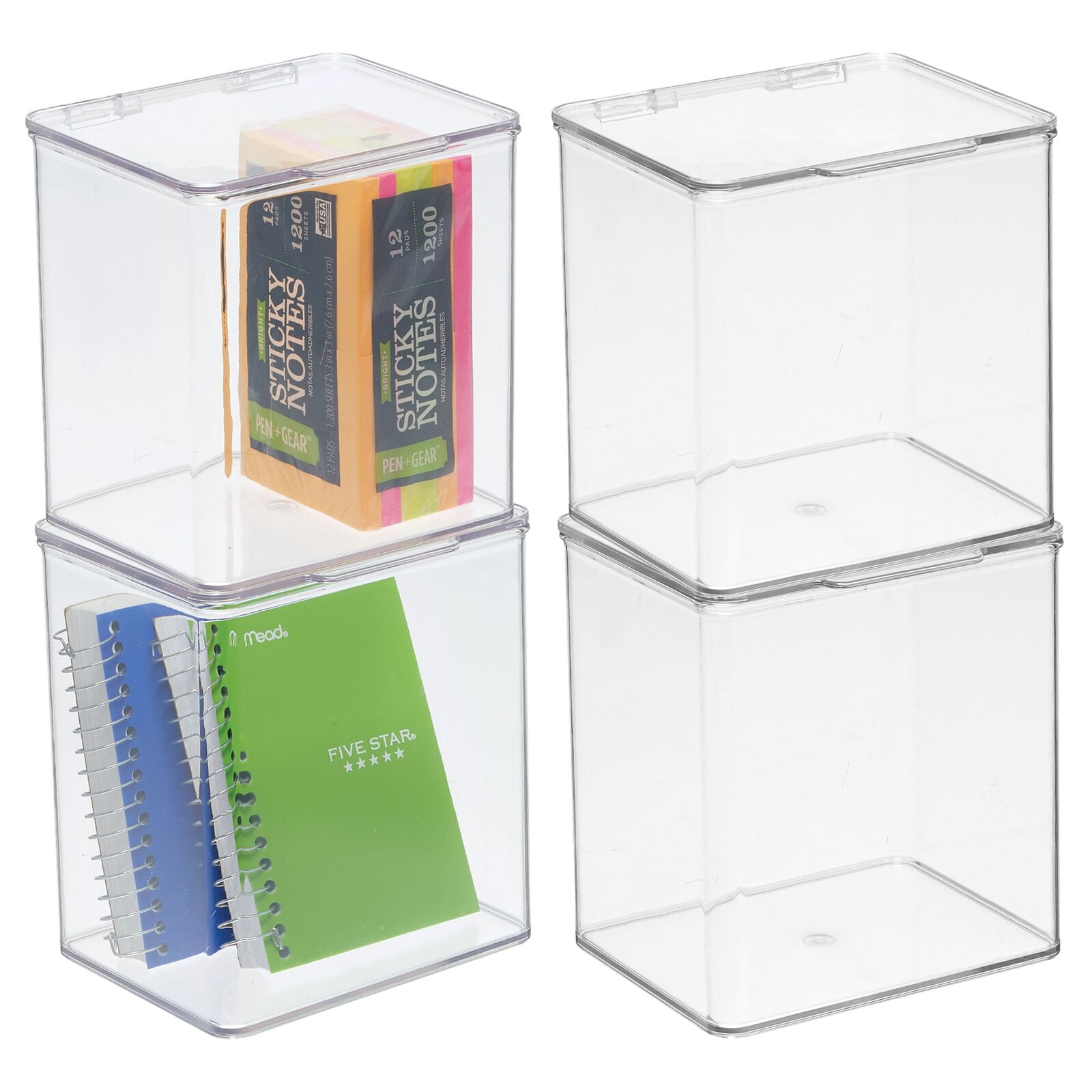 mDesign Plastic Desk Organizer Bin Box, Hinge Lid for Home Office, 4 ...