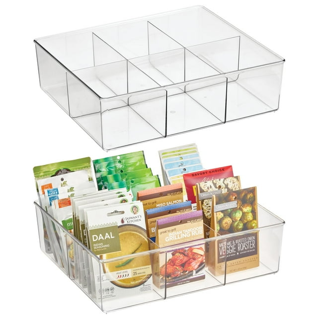 mDesign Clear Plastic 6 Section Kitchen Pantry Organizer, 2 Pack ...