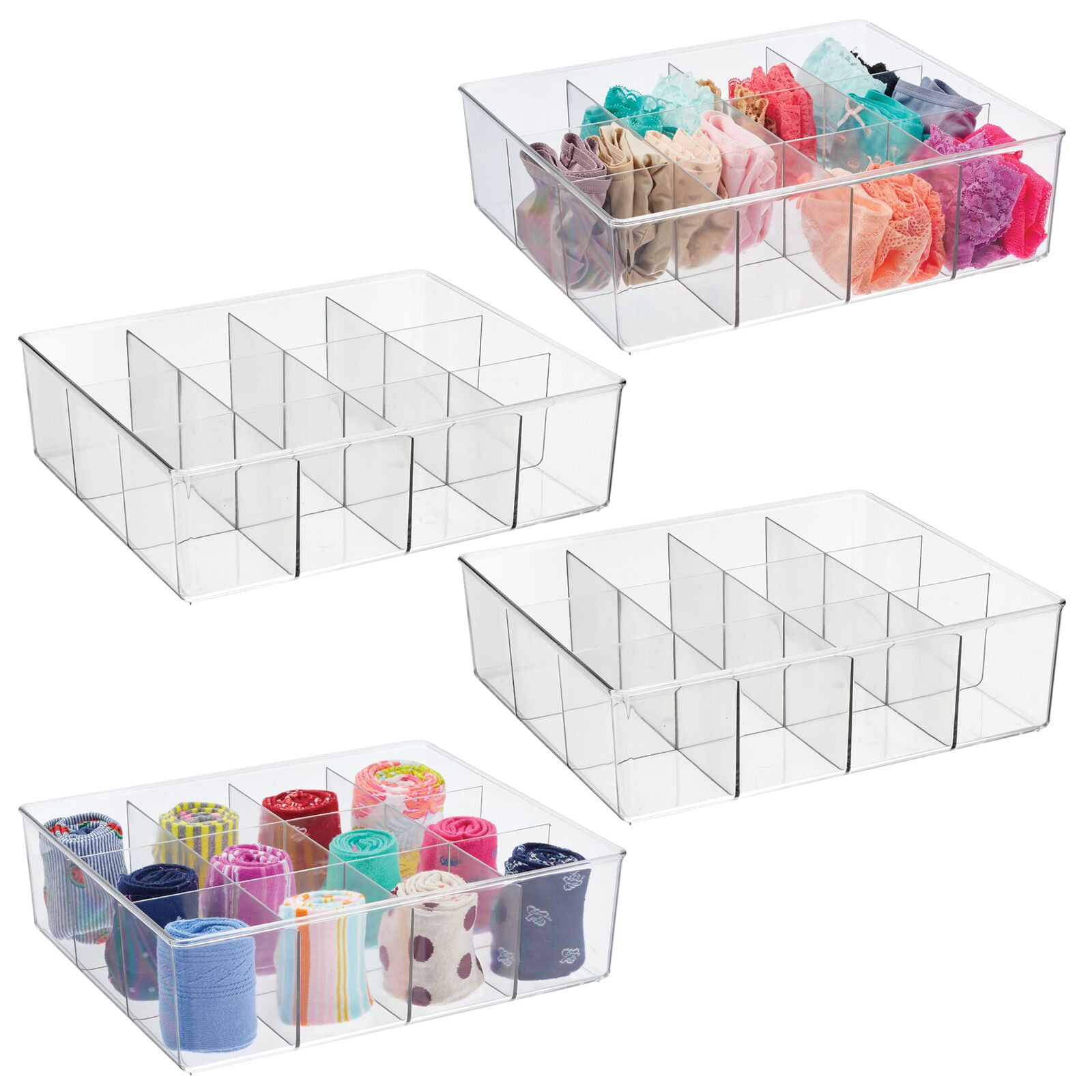 mDesign Plastic Divided Closet, Drawer Storage Bin, 12 Sections, 4 Pack ...