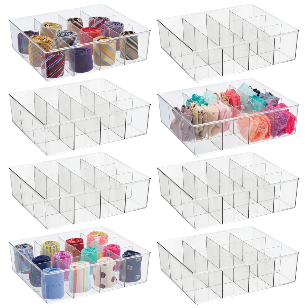 mDesign Plastic Divided Closet, Drawer Storage Bin, 12 Sections, 8 Pack ...