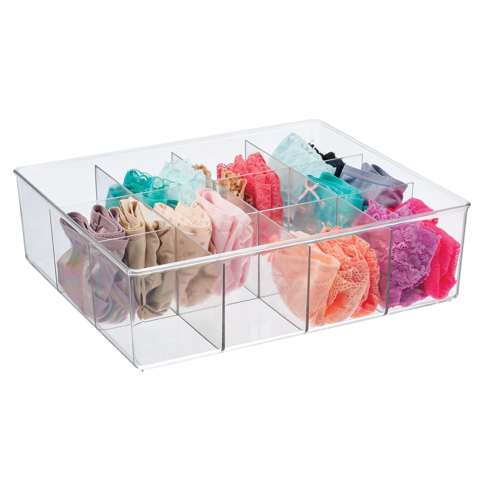 mDesign Plastic Divided Closet, Drawer Storage Bin, 12 Sections - Clear ...